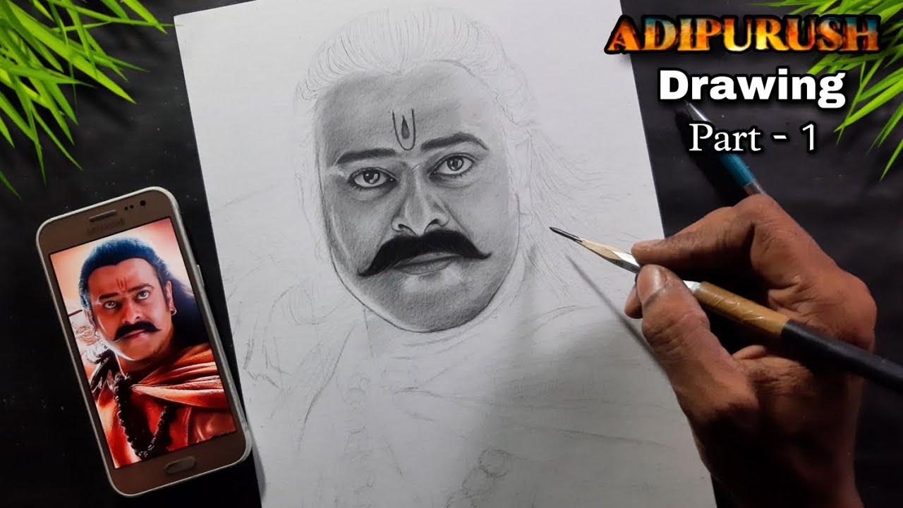 Adipurush Drawing / Step by step Shading tutorial Part-01 / Prabhas ...