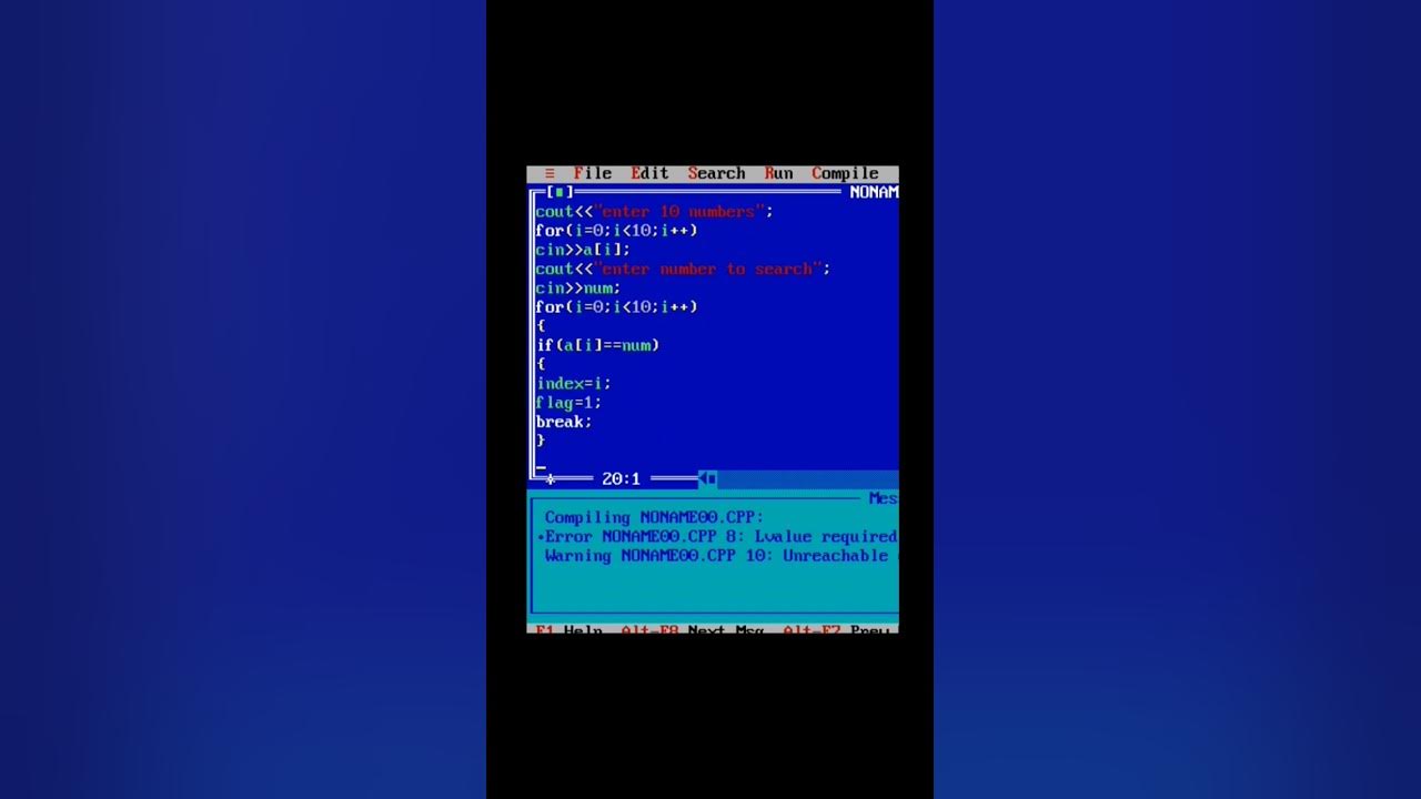 Linear Search In Cpp Linearsearch Turbo Cpp Code Coding Shorts Viral Trending Reels