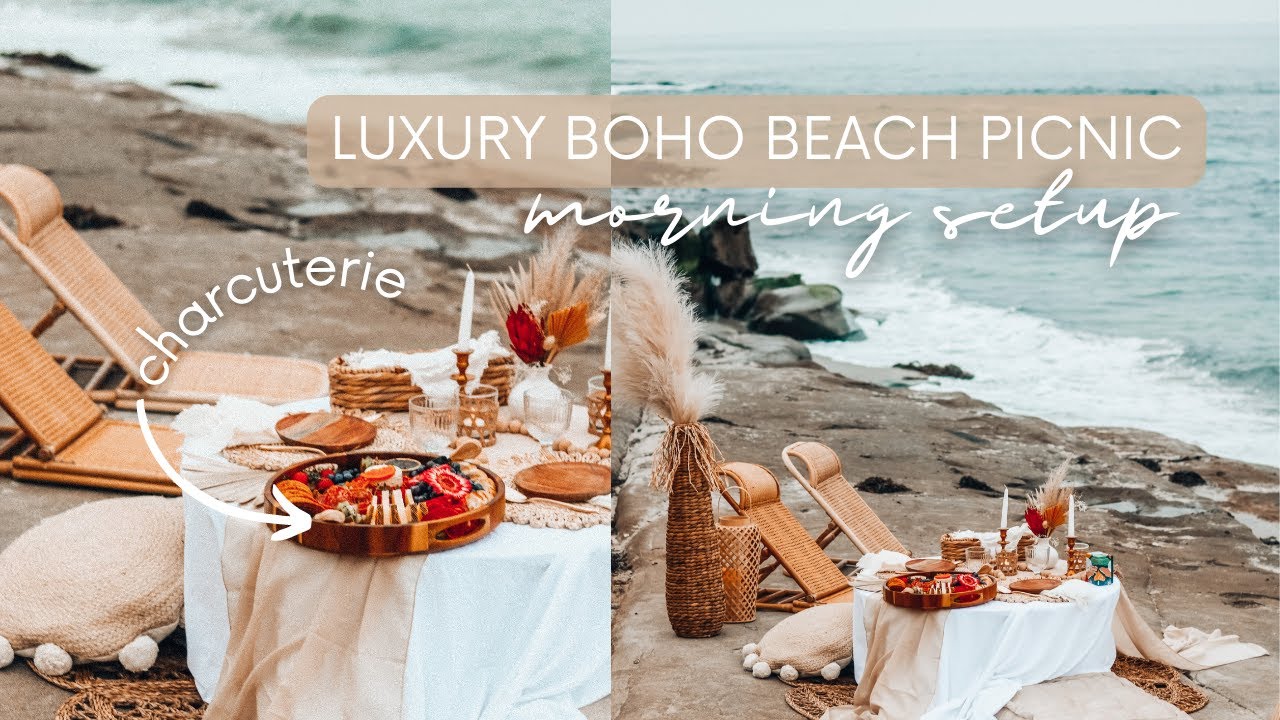 *6AM* EARLY MORNING BOHO BEACH PICNIC SETUP | ENGAGEMENT PICNIC SETUP ...