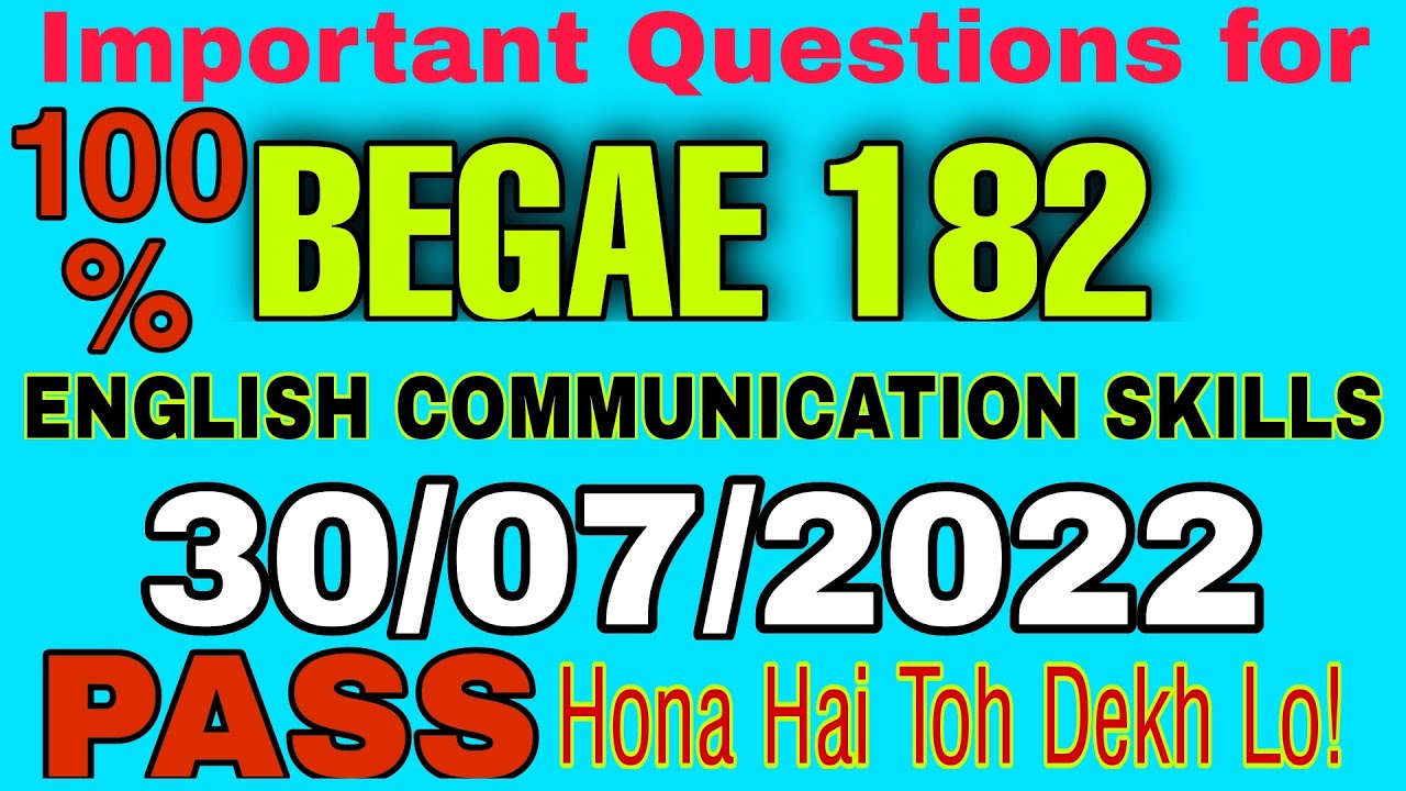 BEGAE 182 Important Questions 2022 - YouTube