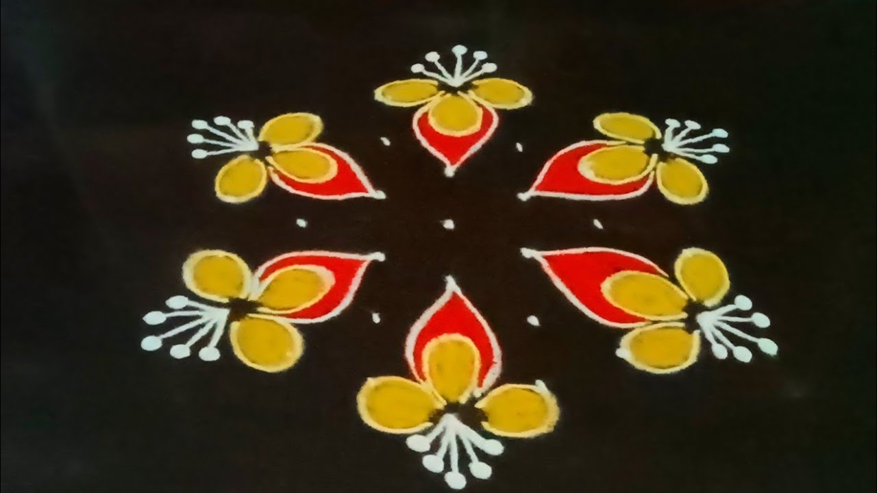 Simple and easy daily rangoli design with colours and dots - YouTube