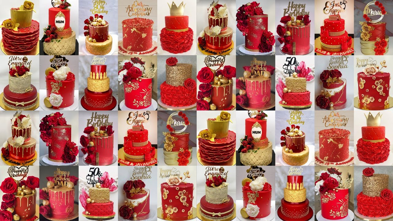 ️Red & Gold Cake Decorating Ideas/Red Colour Cake Design/Red Cake ...