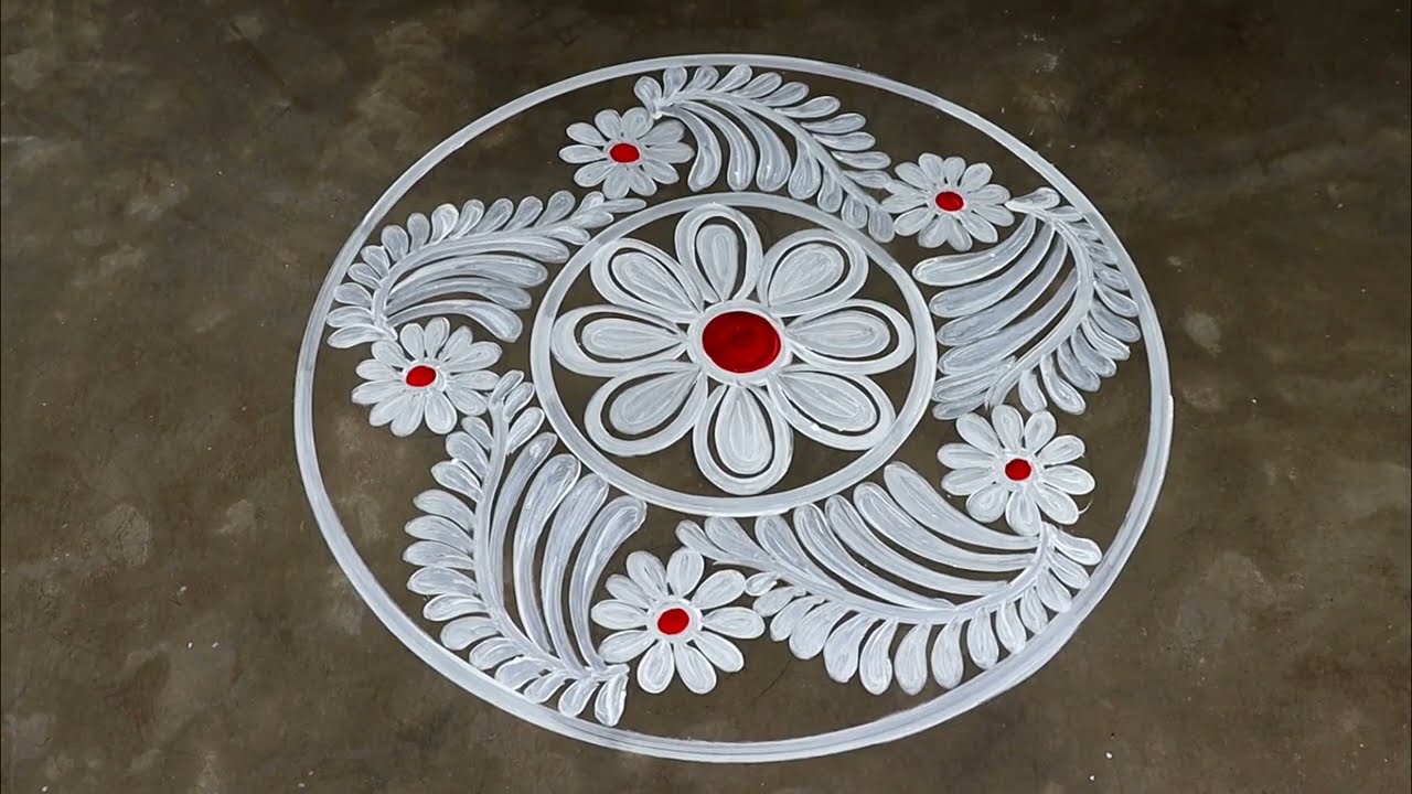 easy alpona design for laxmi puja /big muggulu design /Beautiful Round ...