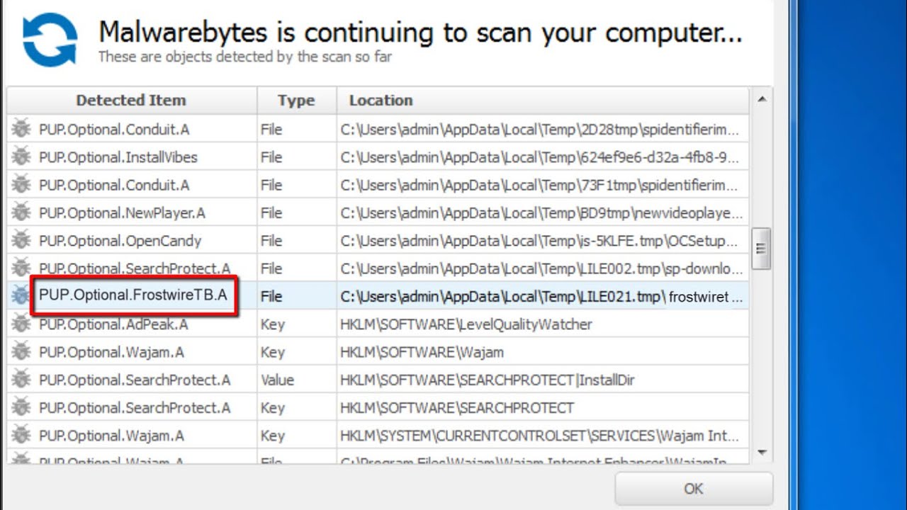 How do I remove PUP.Optional.FrostwireTB.A detected by Malwarebytes ...