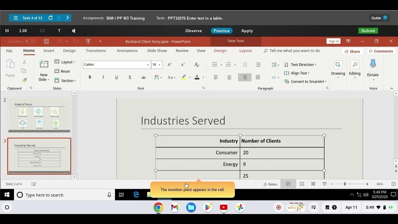 BIM I PowerPoint Module 3 Training Task Tutorial: PPT10276 Enter text in a table. - YouTube