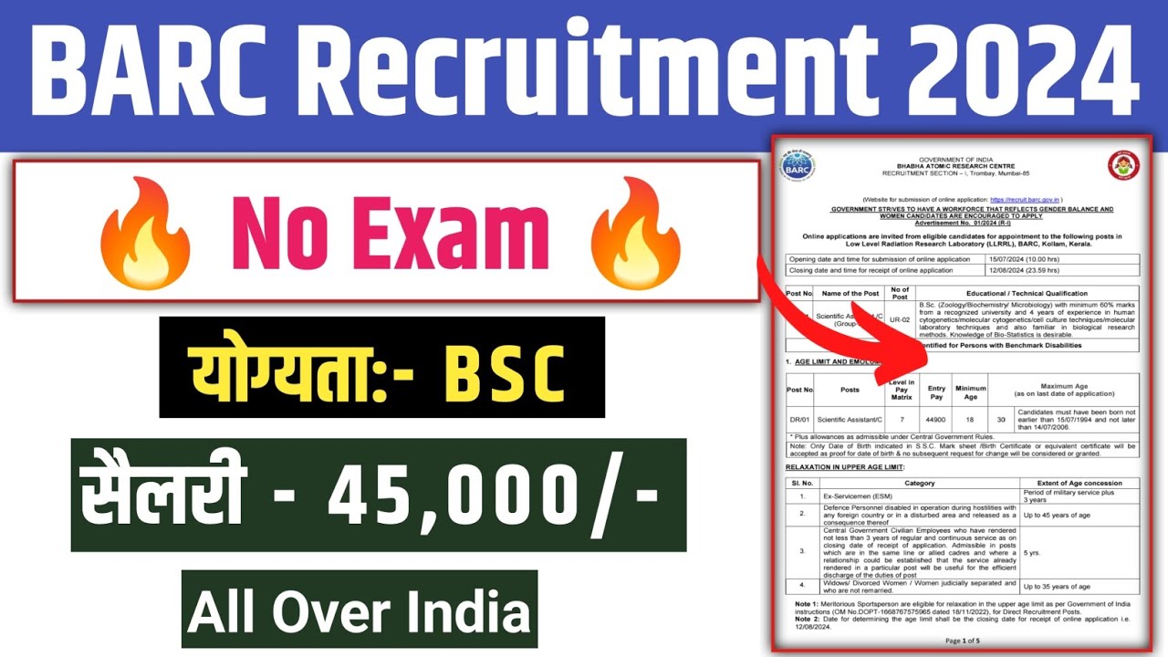 Barc Scientific Assistant Vacancy 2024 | BARC Recruitment 2024 / BARC ...