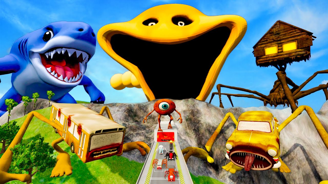 ALL MONSTERS Big & Small Cars with HUNGRY WORM EATER vs BUS EATER vs ...
