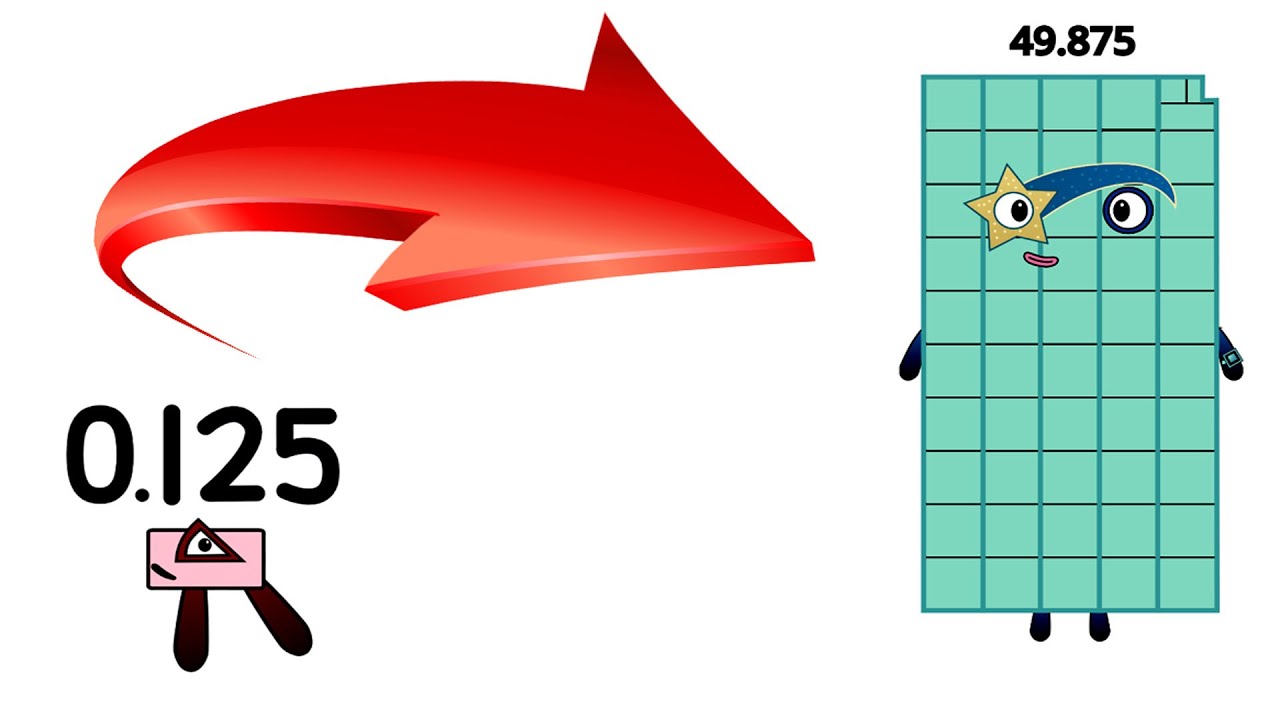 Numberblocks band eights 0.125 to 49.875 - YouTube