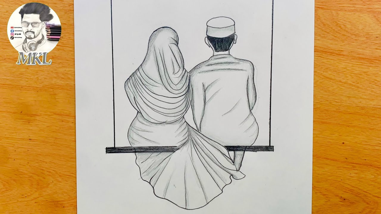 How to draw Muslim couple easy ll romantic couple drawing easy -step by ...