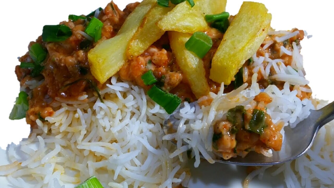 Unique Chicken Mince Biryani Recipe - With Potato Fries -Smoky Flavored ...