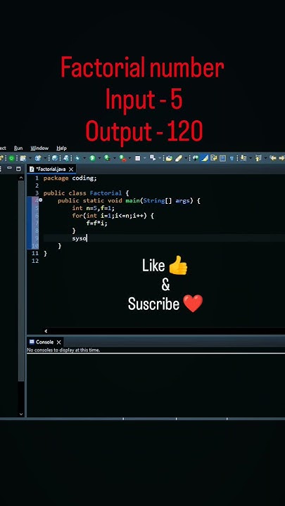 How to get any number factorial in through java? #coding #javacode #coder #java #programming ...