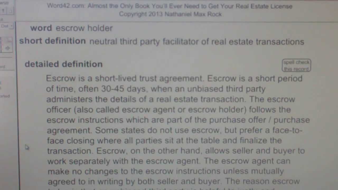 escrow holder Real Estate License Exam Study Guide AgentExamPass.com ...