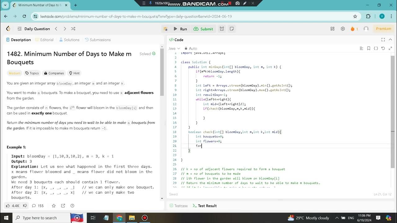 1482 Minimum Number of Days to Make m Bouquets - YouTube