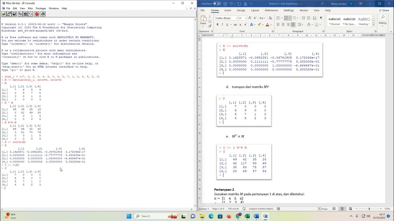 Diskusi 4 Komputer 1 - Penggunaan Array dan Matrix Pemrograman R - YouTube