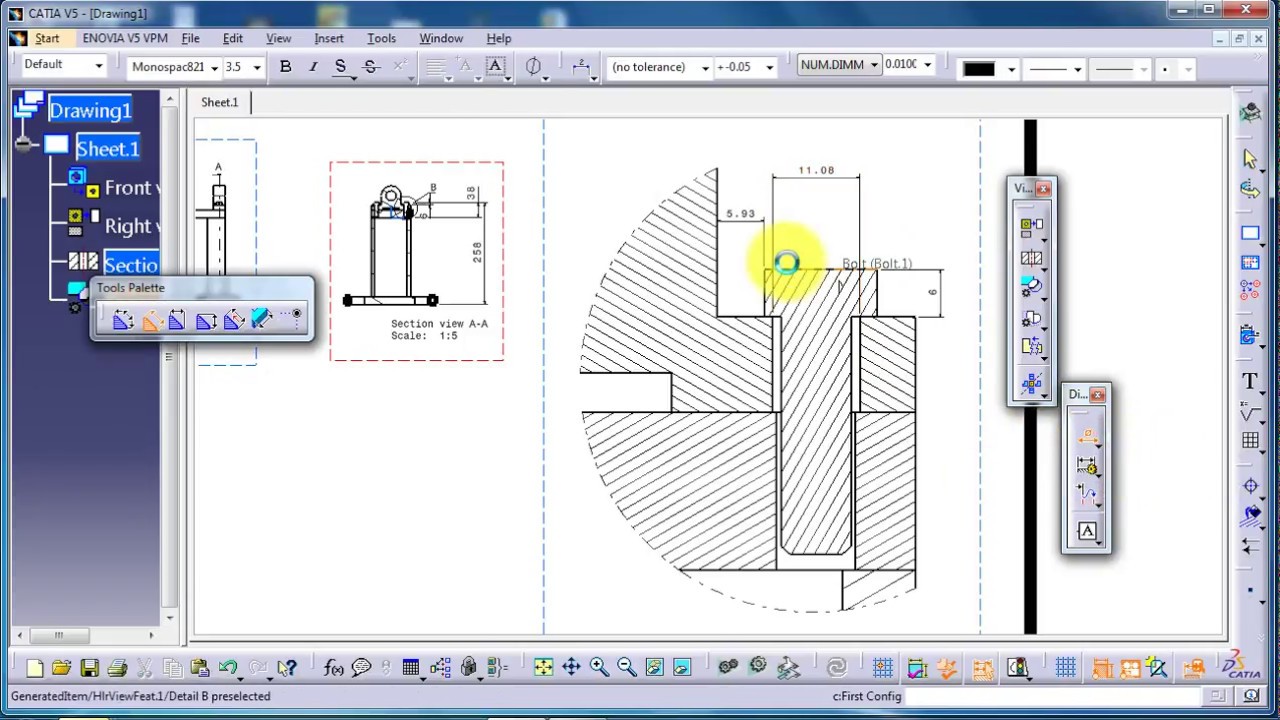 Catia v5, drawind, detail view - YouTube