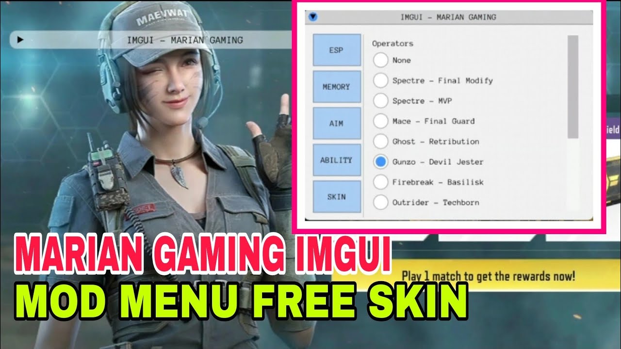 MARIAN GAMING IMGUI MOD MENU GARENA LATEST VERSION FREE SKIN NO BAN ...