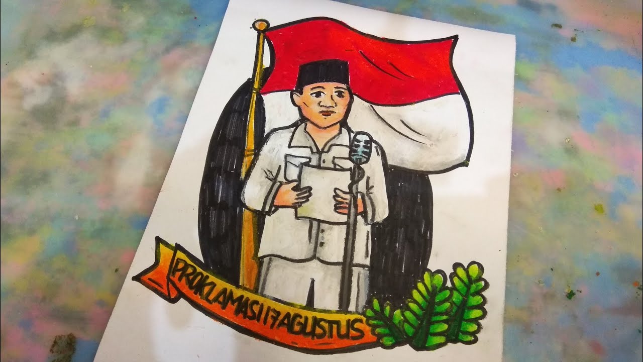 Cara Menggambar Tema Kemerdekaan - Proklamasi - YouTube