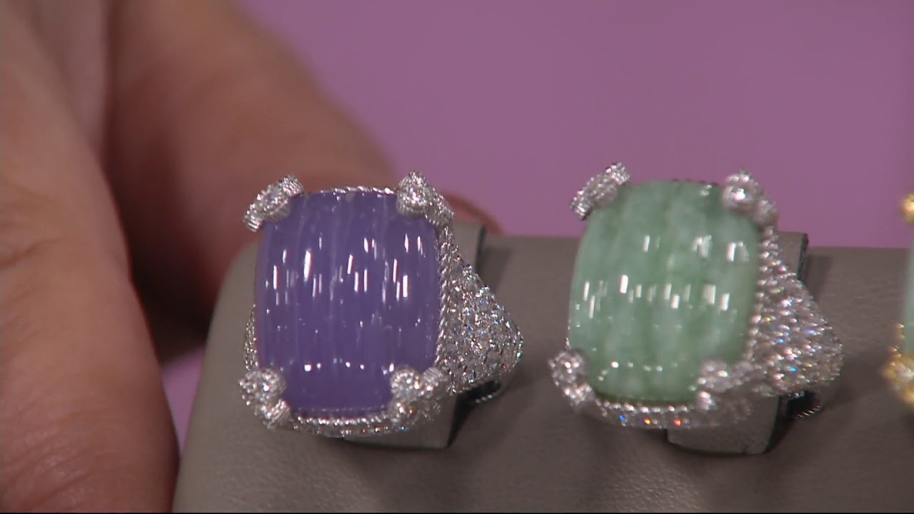Judith Ripka Sterling or Clad Carved Jade Monaco Ring on QVC - YouTube