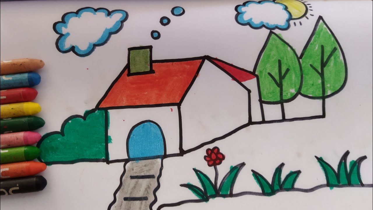 home drawing easy / cute home drawing / painting and colouring for kids ...