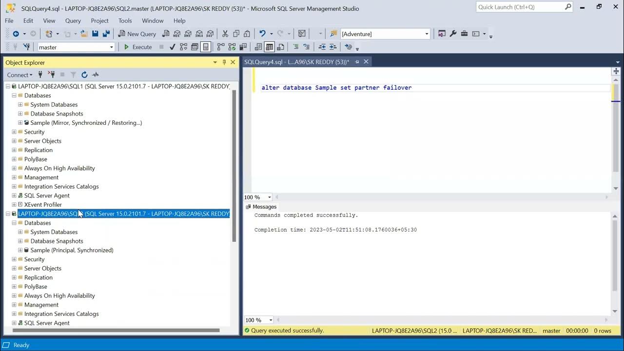 Manual failover in Database Mirroring using T-SQL - YouTube