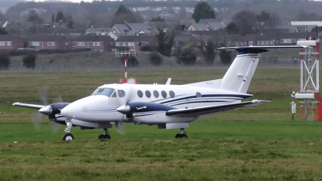 Fly Wales B200 Super King Air G-FLYW at Cambridge Airport - YouTube