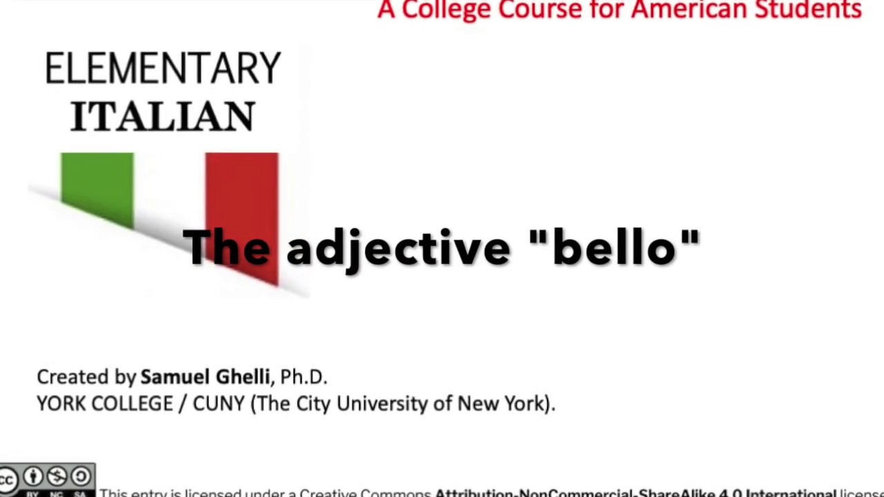 The adjective "bello" (Elementary Italian) - YouTube
