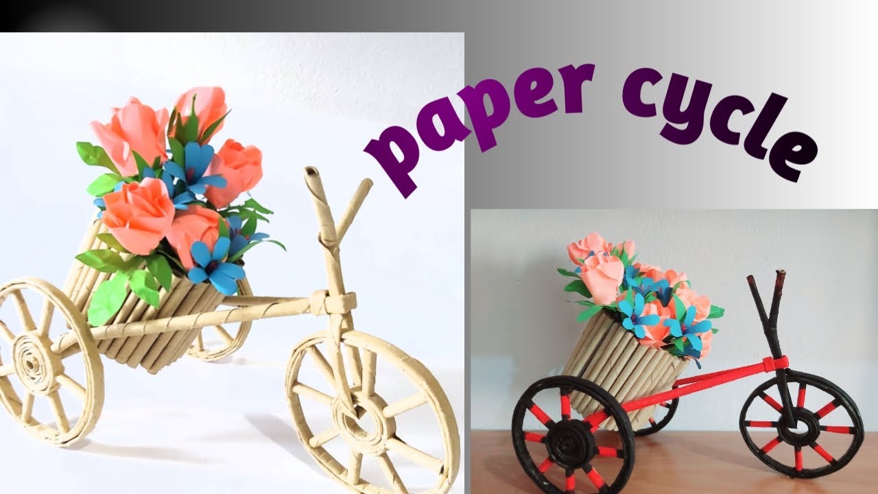 How to make a paper cycle with a flower basket 🚲 🚲 - YouTube