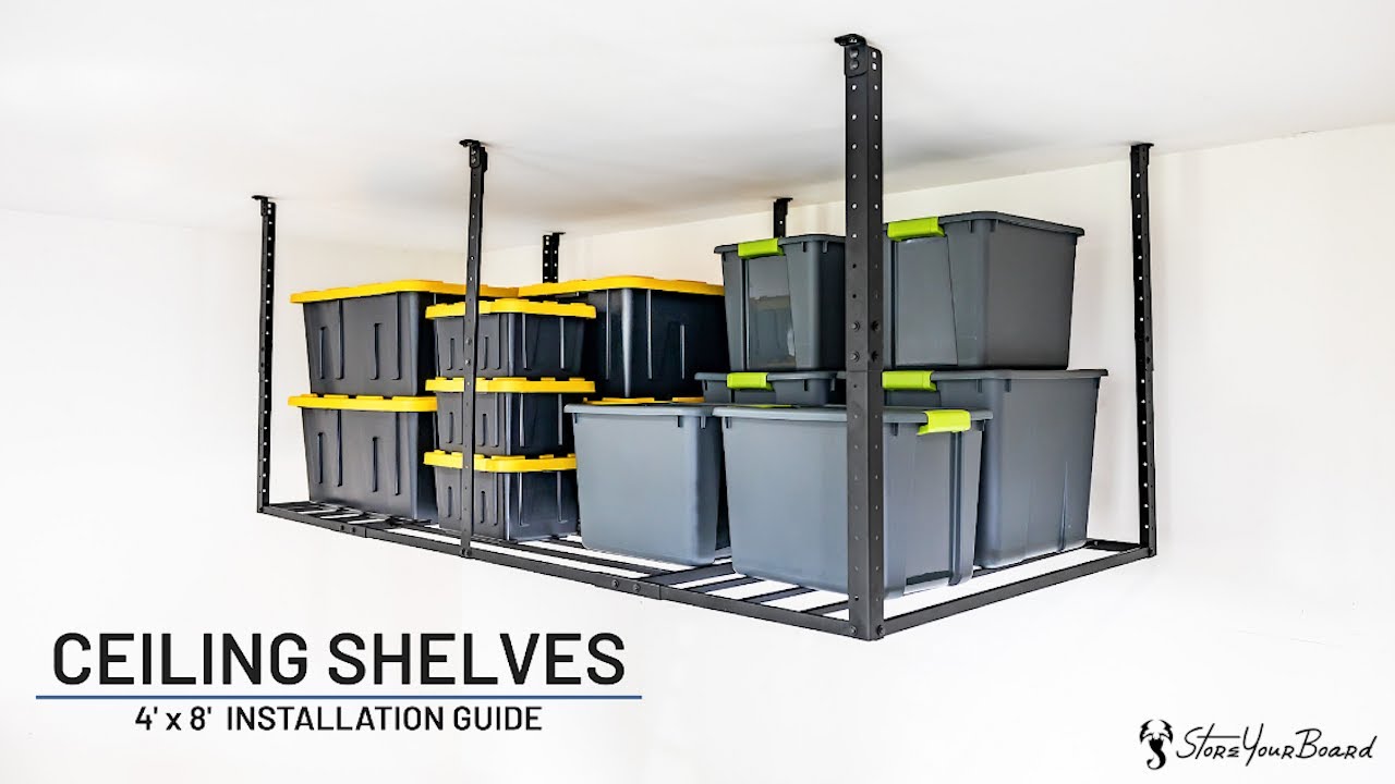 4' x 8' Garage Ceiling Shelf | Installation Guide - YouTube