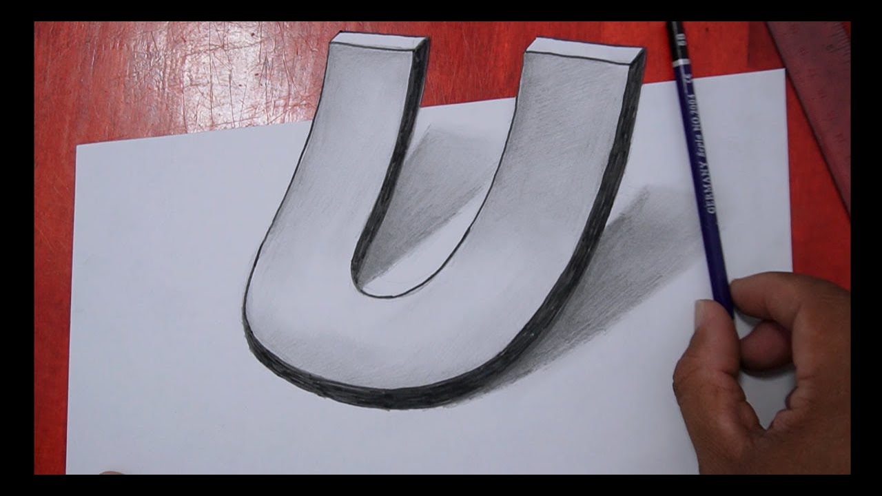 Very sample Letter U 3D drawing- How to draw letter U 3D drawing ...