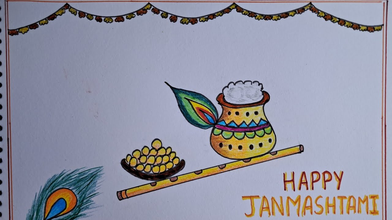 Janmashtami Drawing | Janmashtami Drawing Easy Step By Step | Krishna ...