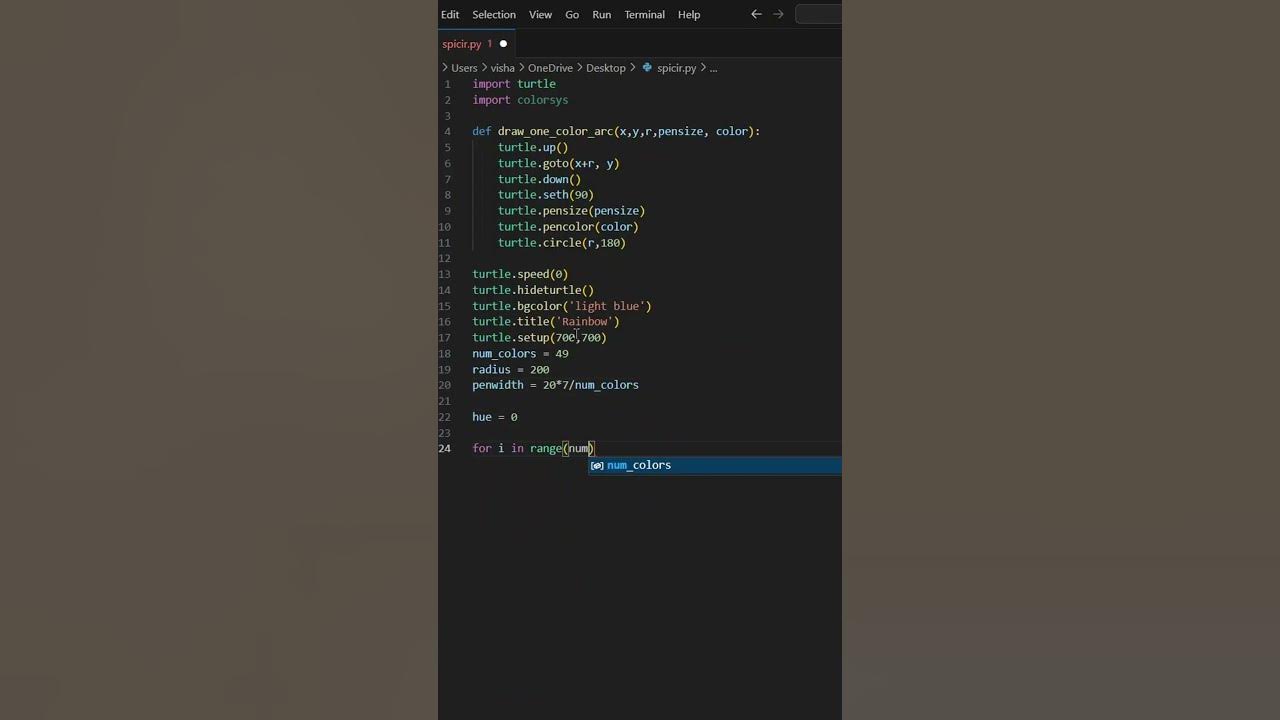 Draw Rainbow In A Minute Using Python Turtle Python Pythonturtle Pythongraphics Youtube 9846