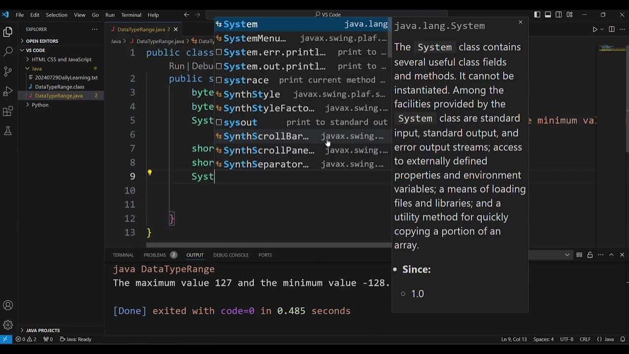 Range Of Datatype In Java Programming Youtube