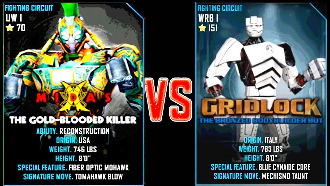 REAL STEEL WRB MIDAS (CHAMPION) VS Gridlock New Robots GOLD UPDATE ...