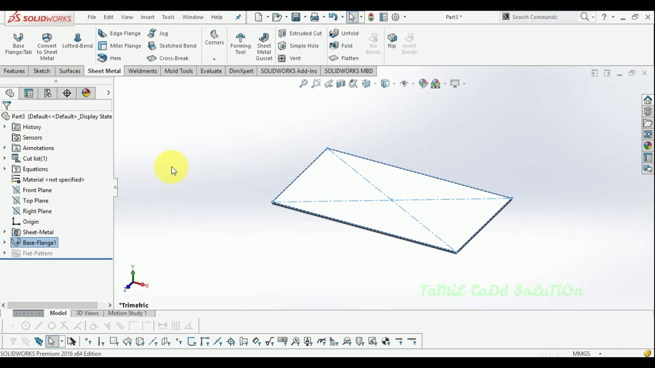 Solidworks Sheet Metal Design Base Flange/Tab Command -- Tamil - YouTube