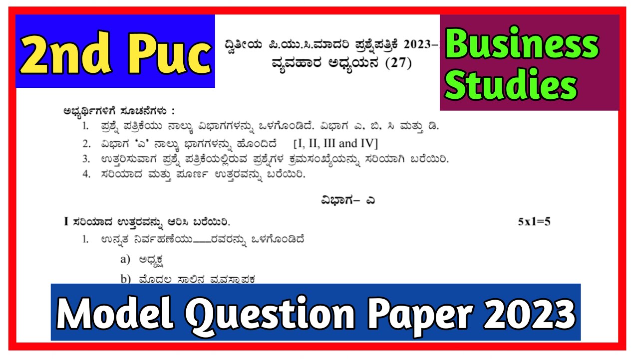2nd PUC Business Studies 2023 Model Question Paper New Pattern Business ...