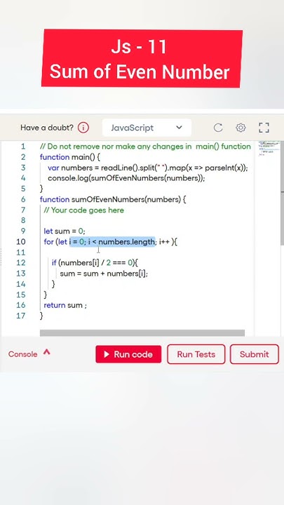 Js 11 • Sum of even numbers in Javascript - YouTube