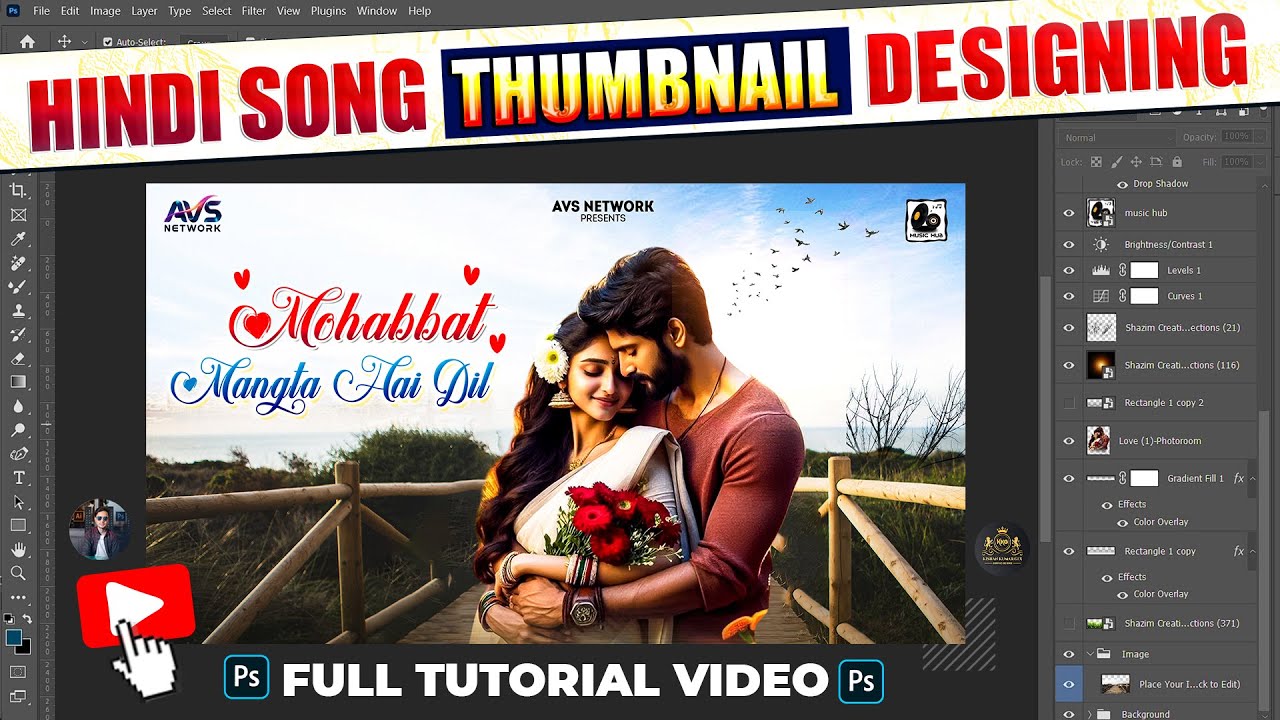 How to Design Hindi Song Thumbnail Poster in Photoshop - YouTube