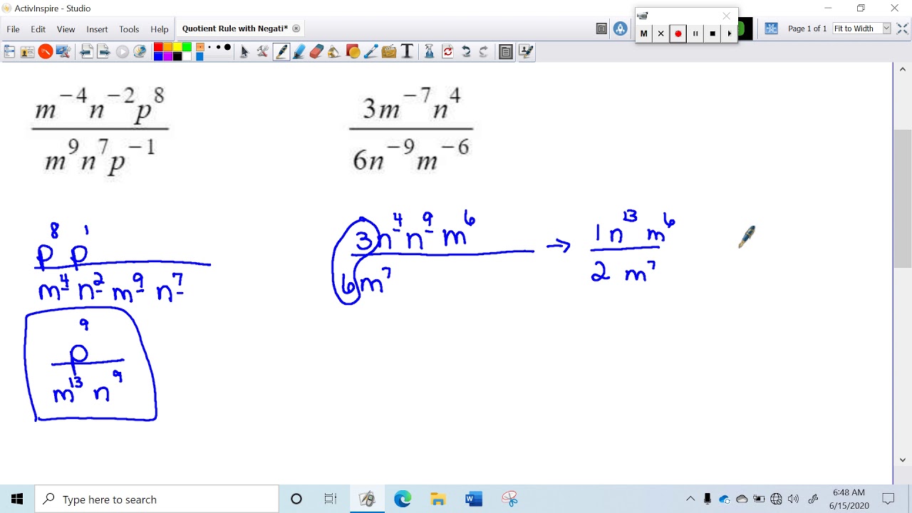Exponent Quotient Rule