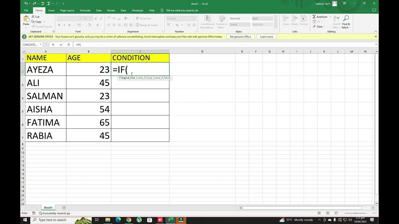 Learn IF formula in Excel Explained in Hindi | Excel Formula - YouTube