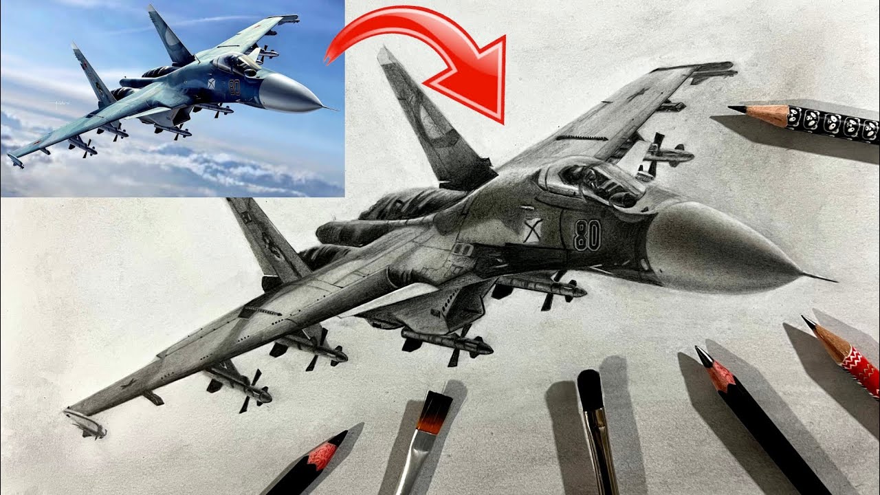 How to draw a realistic Fighter Jet - YouTube