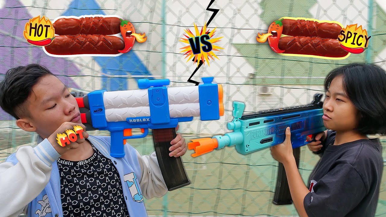 NERF GUN HOT DOG FOOD BATTLE SHOT | CUỘC CHIẾN XÚC XÍCH NƯỚNG - YouTube