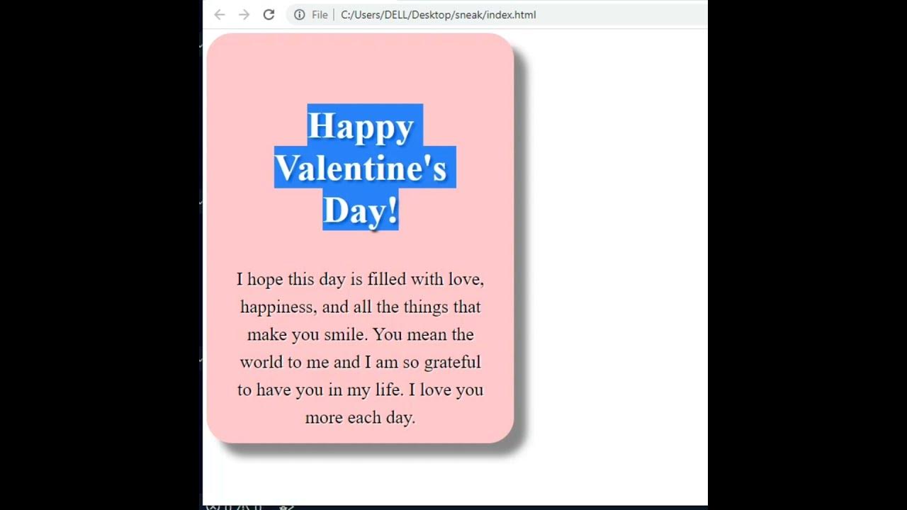 Valentine card using html, css #shortsfeed #shorts #viral #coding #valentinesday - YouTube