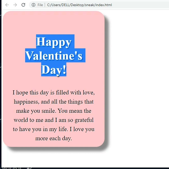 Valentine card using html, css #shortsfeed #shorts #viral #coding #valentinesday - YouTube