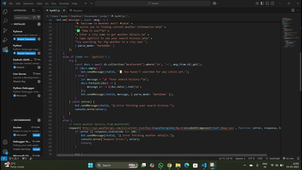 Telegram chatbot with weather API and firebase - YouTube