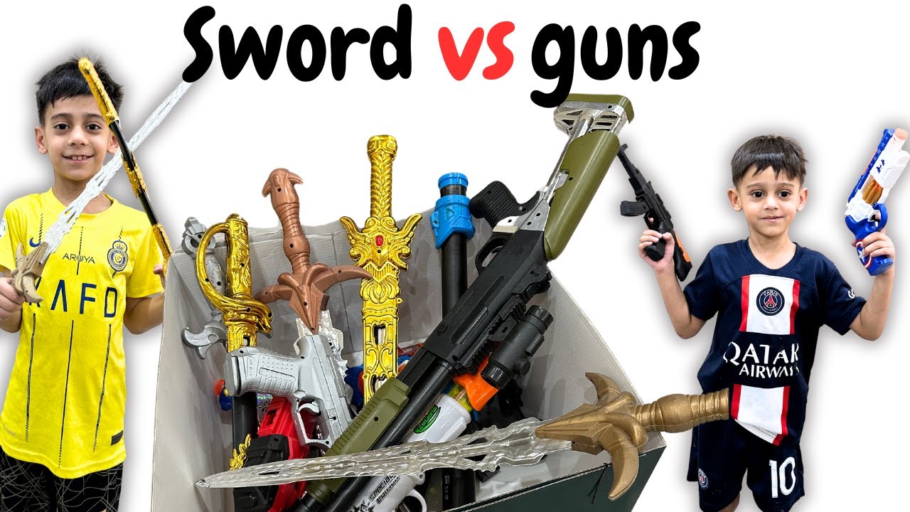 SWORD VS GUNS BATTLLE! | gun collection | toy swords - YouTube