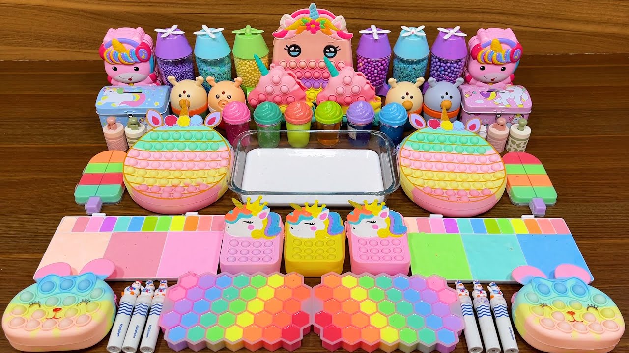 PASTEL slime !!! Mixing random into GLOSSY slime!!!Satisfying Cun Slime ...