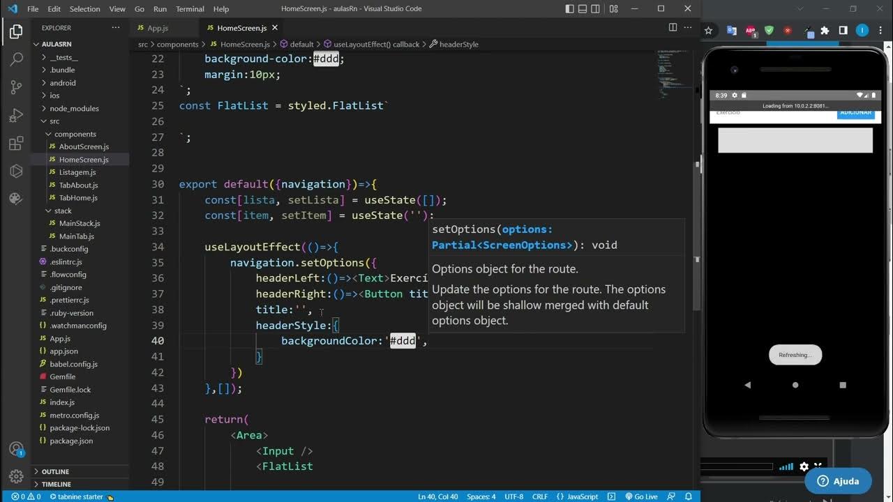 Como usar o FlatList, useLayoutEffect, useState, setOptions no React ...