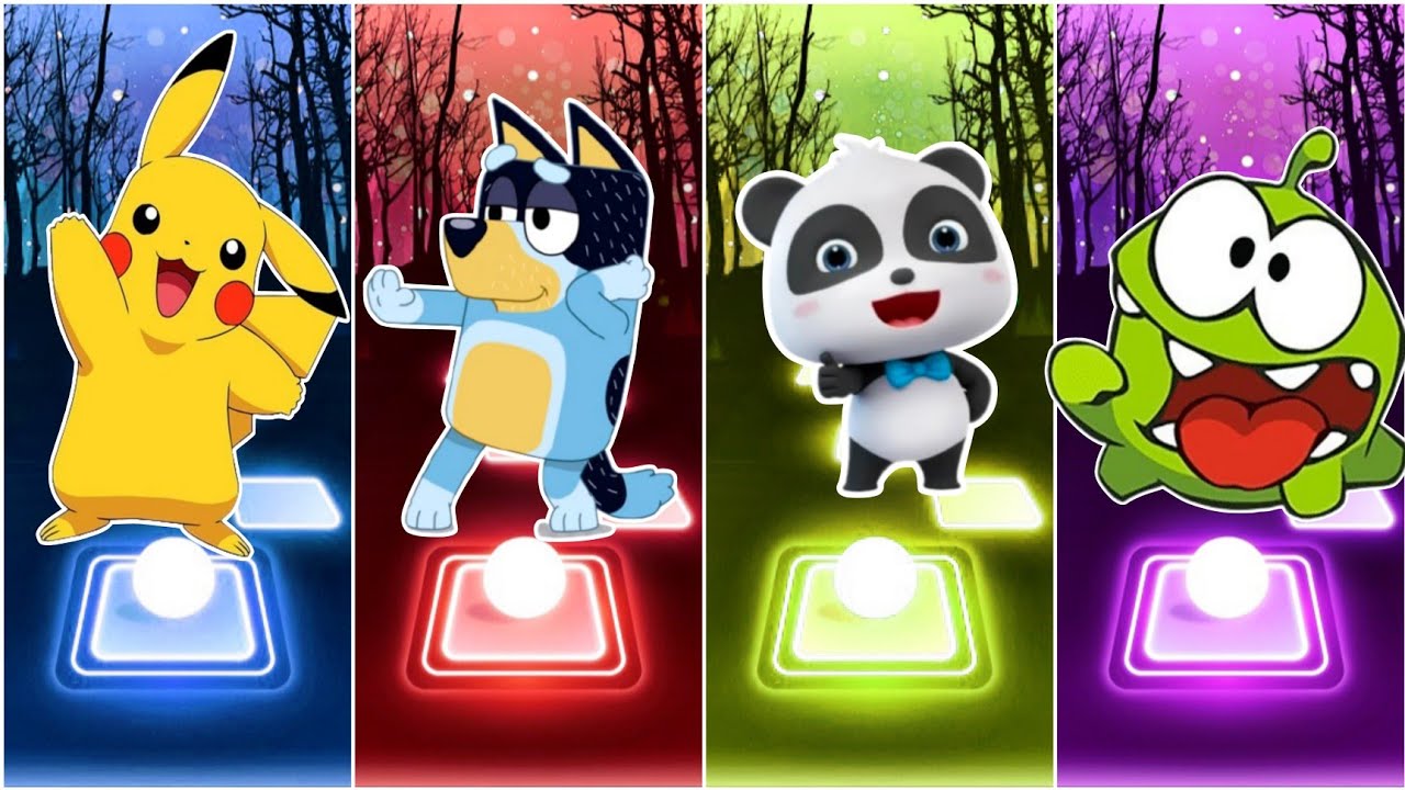 Pikachu vs Bluey vs Baby Bus vs Om nom #tilehop - YouTube