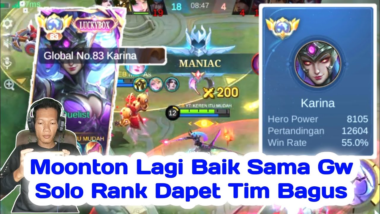 Moonton Lagi Baik Sama Gw, Solo Rank Dapet Tim Bagus🔥Top Global Karina Solo Rank🔥#mobilelegends ...