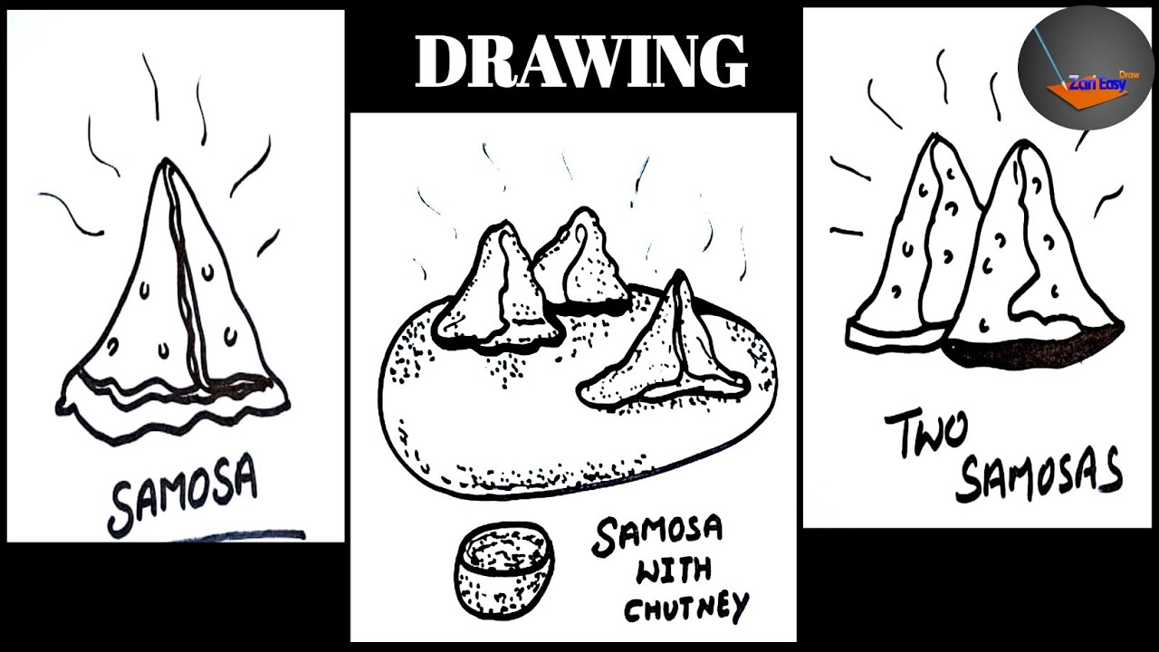 Three types SAMOSA Drawing || How to draw Samosa step by step || Easy ...
